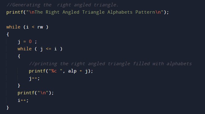 C Program To Print Right Triangle Alphabets Pattern W3schools Tutorialspoint W3adda